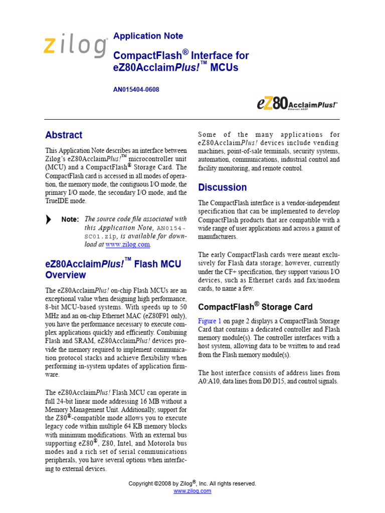 Cf Zilog An0154 | PDF | Flash Memory | Microcontroller