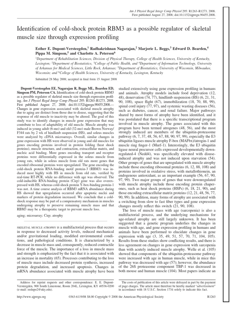 Identification of Cold-Shock Protein RBM3 As A Possible Regulator of ...