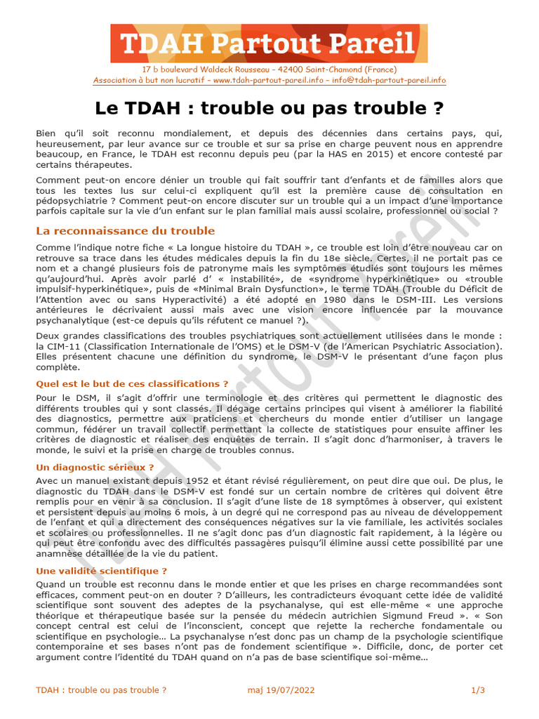 TDAH : Reconnaissance et traitement en France | PDF | Trouble mental ...