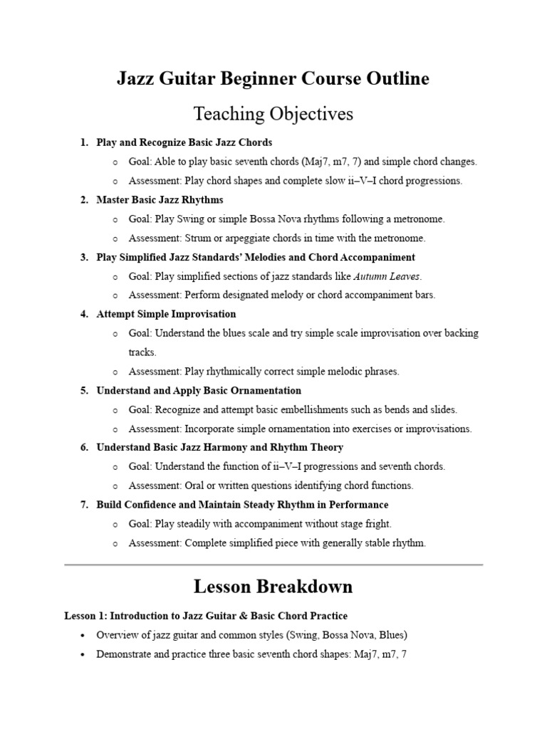 Beginner Jazz Guitar Course Outline | PDF | Chord (Music) | Jazz