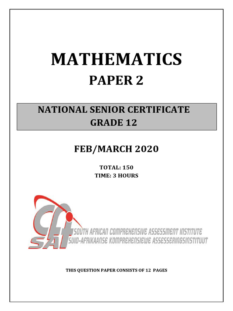 G12 Mathematics SACAI P2 Supp 2020 | PDF | Scatter Plot | Least Squares