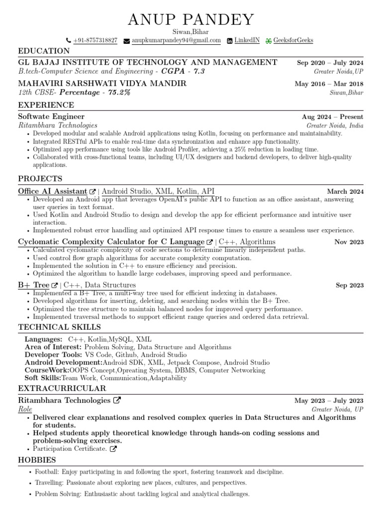 Anup - Resume (3) - 241215 - 223452-4 | PDF | Databases | Android (Operating System)