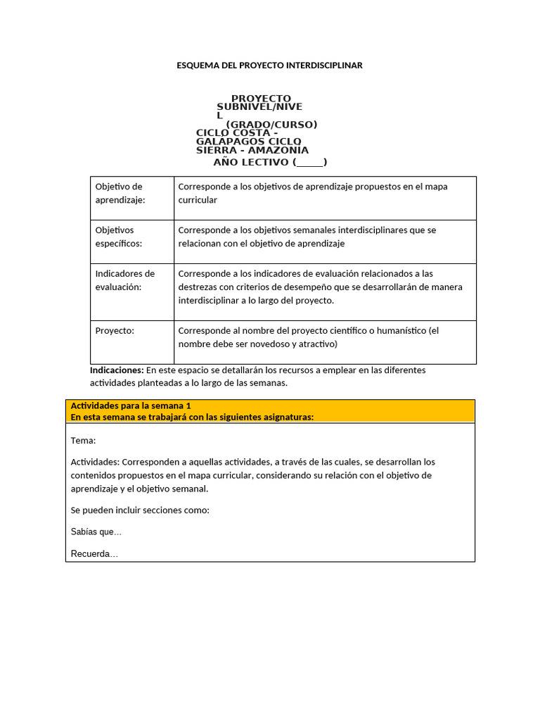 Formato Del Proyecto Interdisciplinar | PDF | Aprendizaje | Cognición