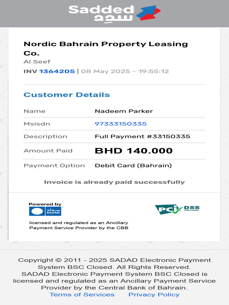 SADAD Payment Confirmation Invoice | PDF