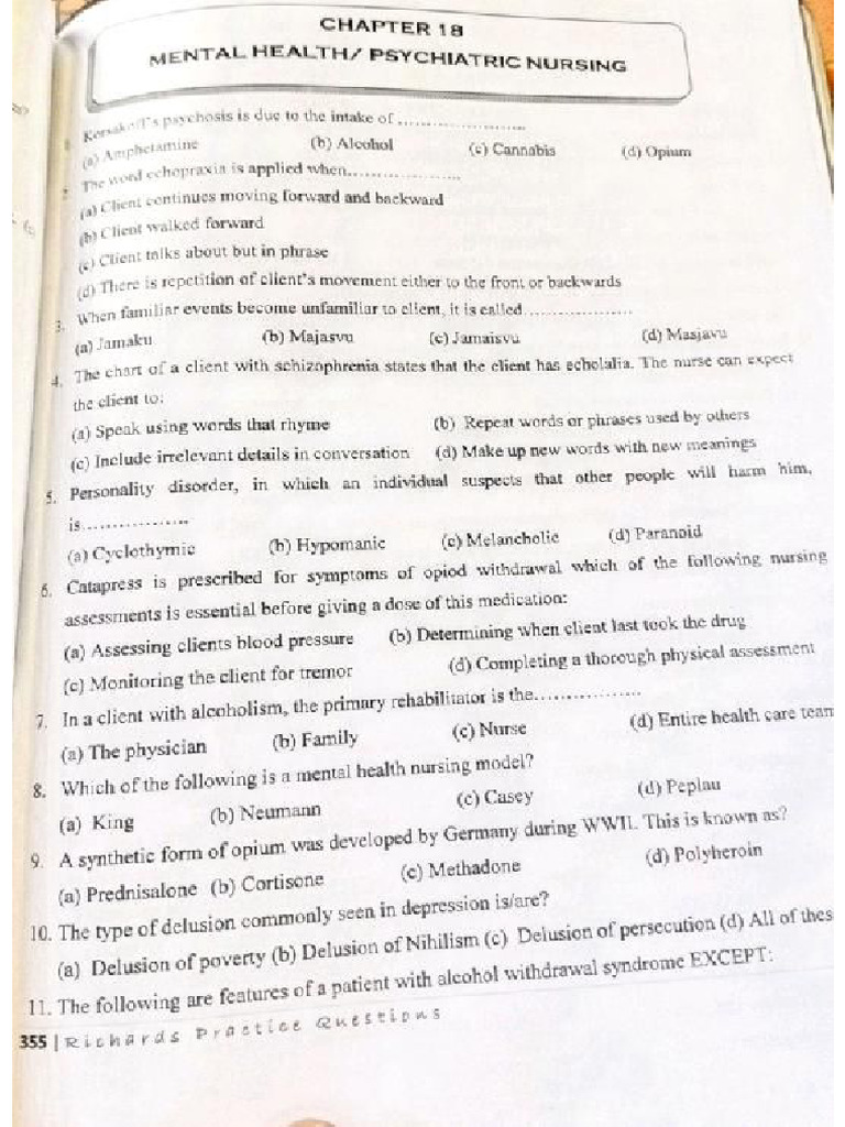 Mental Health MCQ | PDF
