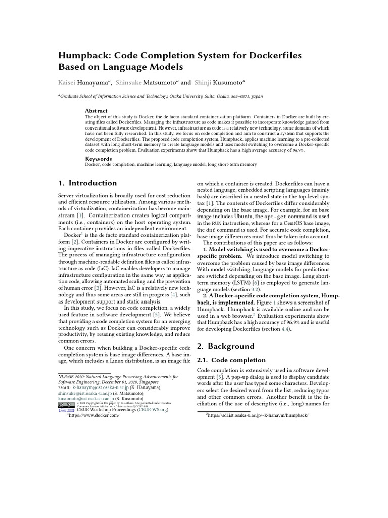 Hanayama Et Al. - Humpback Code Completion System For Dockerfiles Based ...