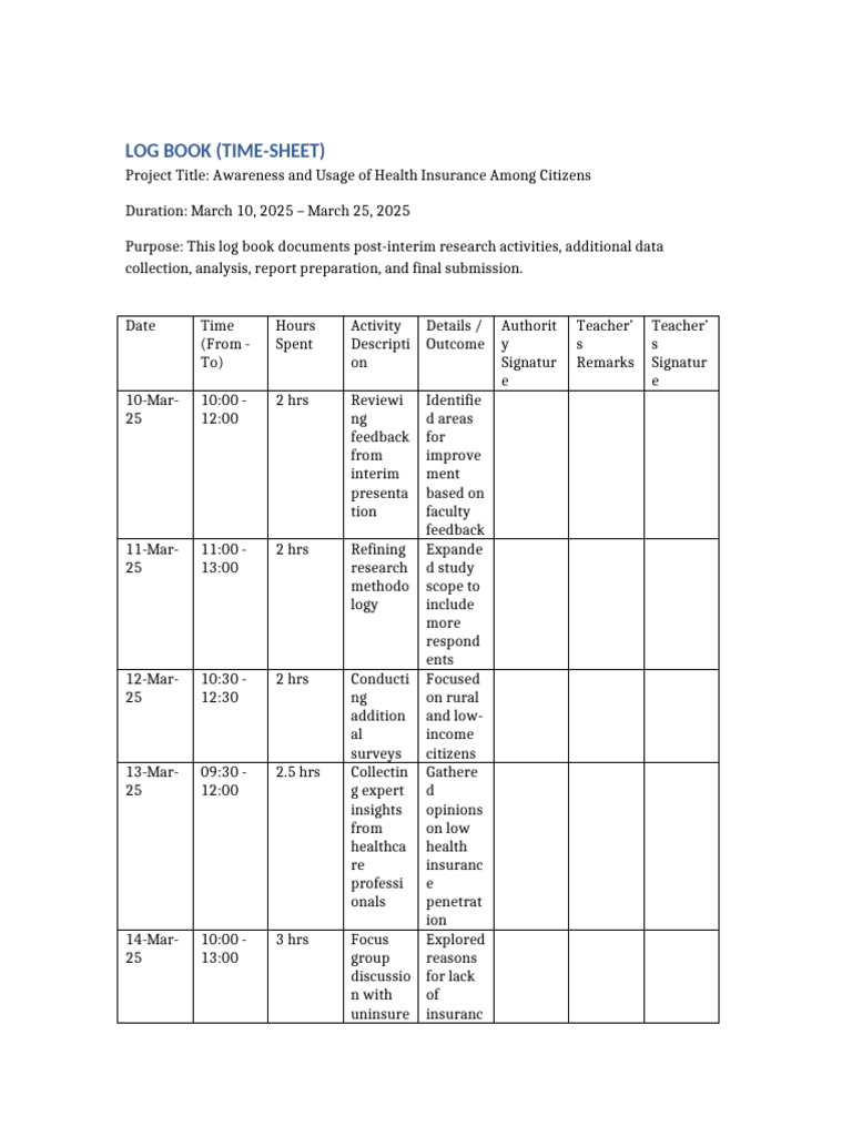 Post-Interim Research Log Book | PDF