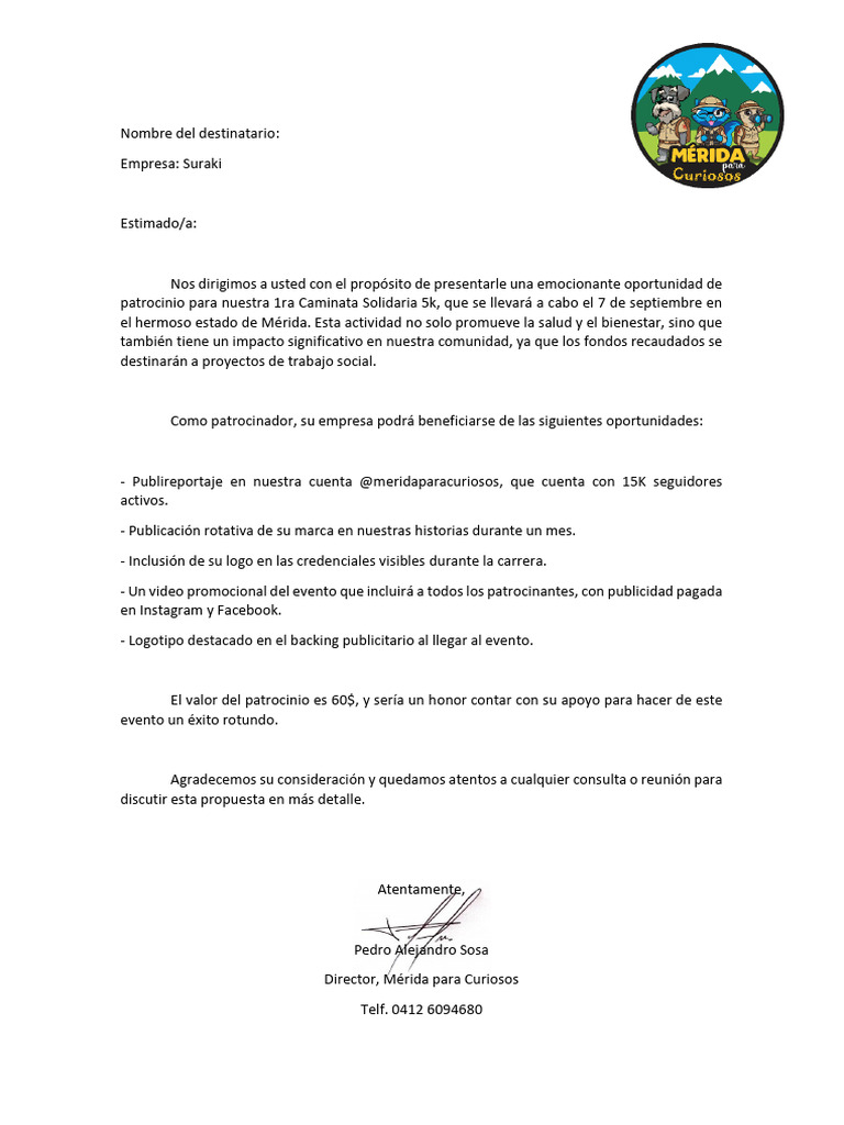 Carta de Patrocinio Suraki | PDF