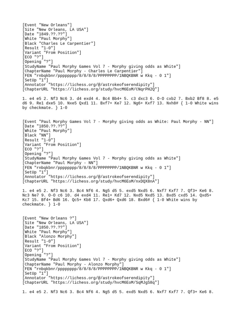 Paul Morphy Games Vol 7 - Morphy Giving Odds As White | PDF | Abstract ...