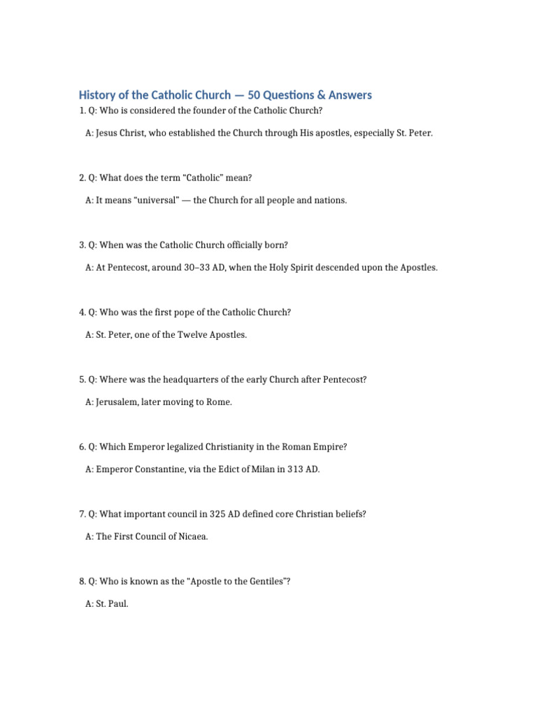 Catholic Church History QA | PDF | Catholic Church | Pope
