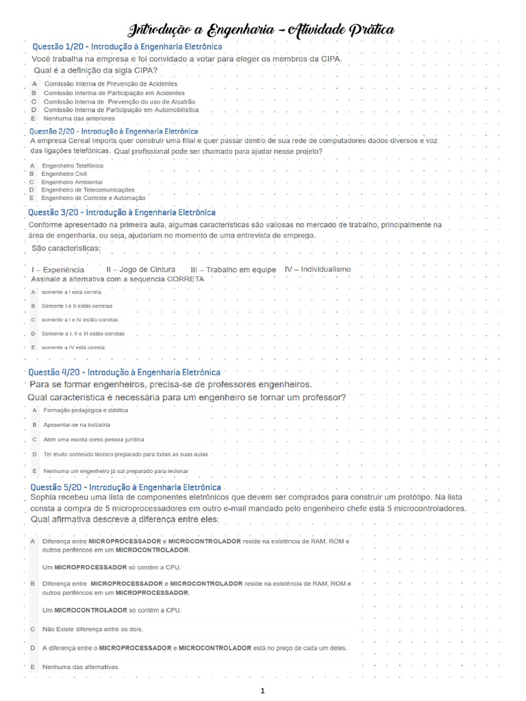 Atividade Prática - Introd. A Engenharia | PDF