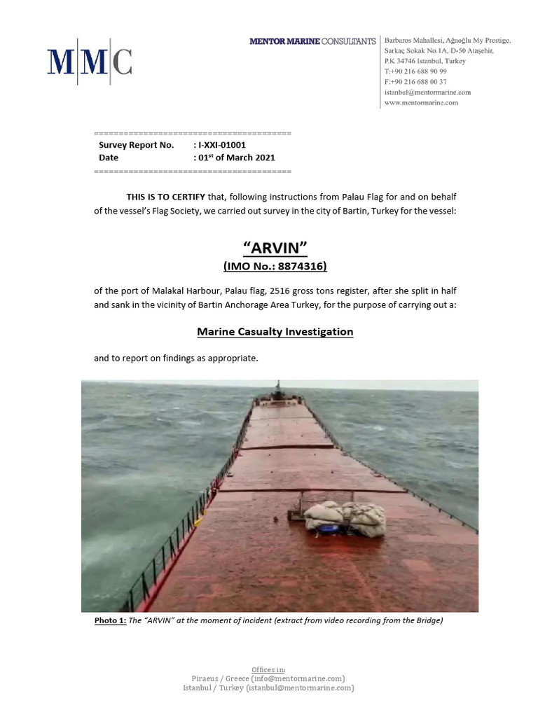 Marine Casualty Report: ARVIN Incident | PDF | Hull (Watercraft) | Ships