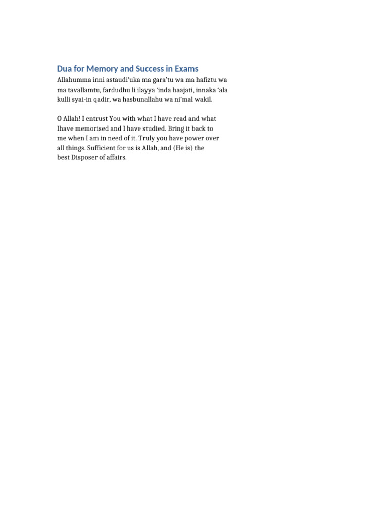 Dua for Exam Success and Memory | PDF