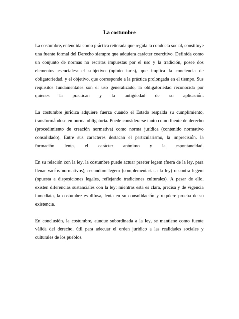 La costumbre praeter legem en el Derecho | PDF