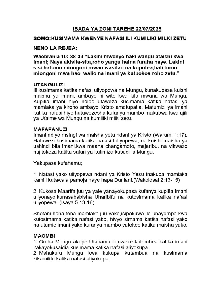 Zoni Tarehe 22nd July 2025 | PDF