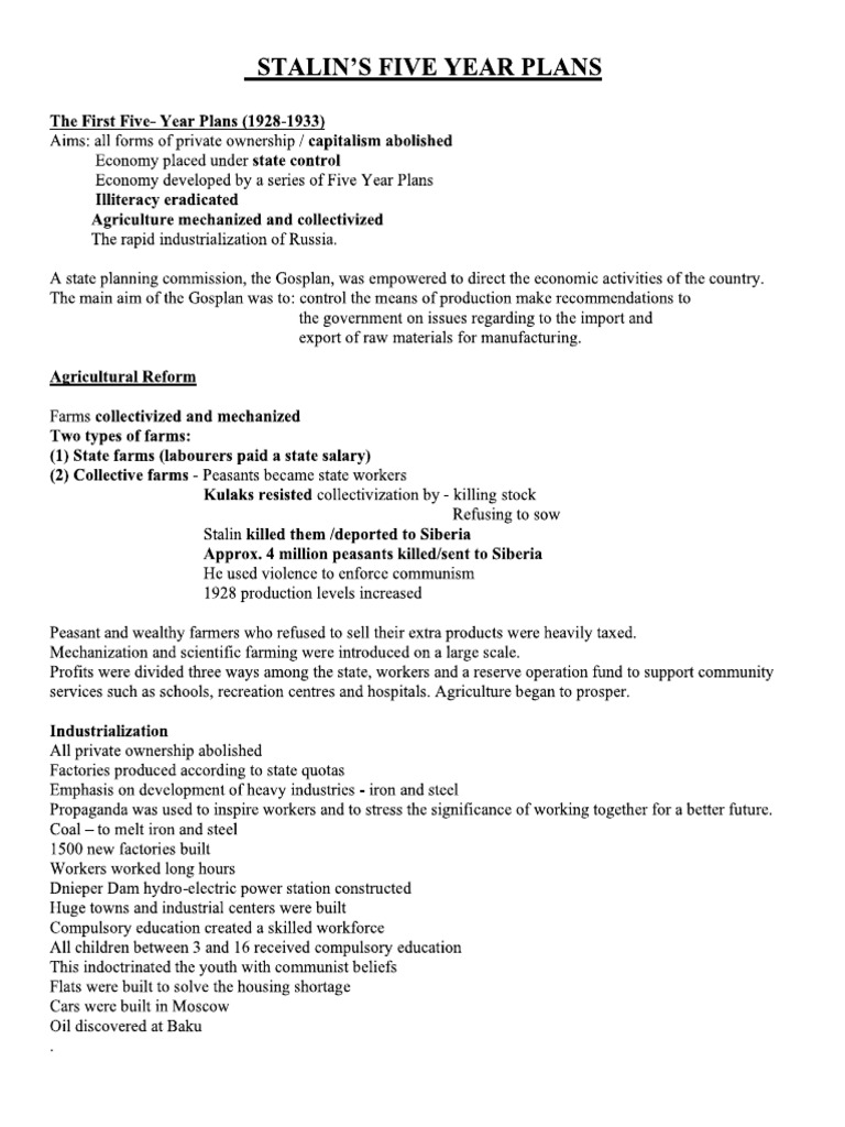 Stalin's 5 Year Plans | PDF
