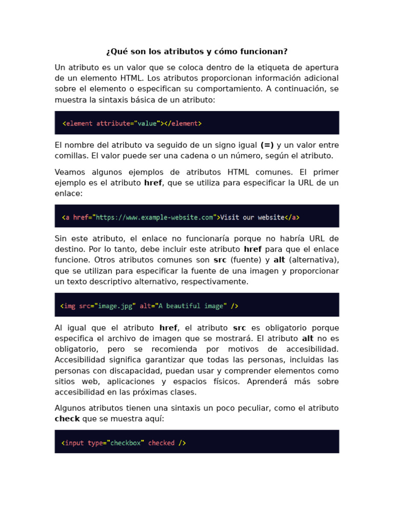 Atributos HTML: Funciones y Ejemplos | PDF | HTML | Hipervínculo