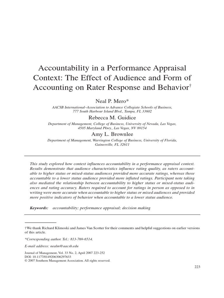 Mero Et Al 2007 Accountability in A Performance Appraisal Context The ...