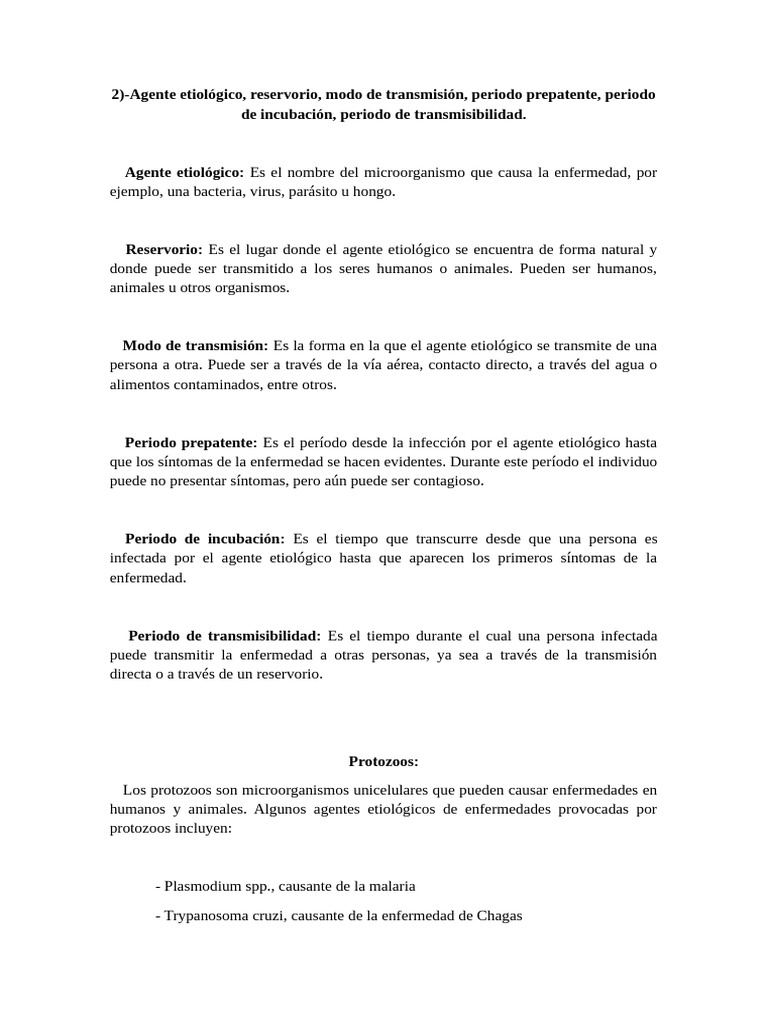 Agente Etiológico, Reservorio, Modo de Transmisión, Periodo Prepatente ...