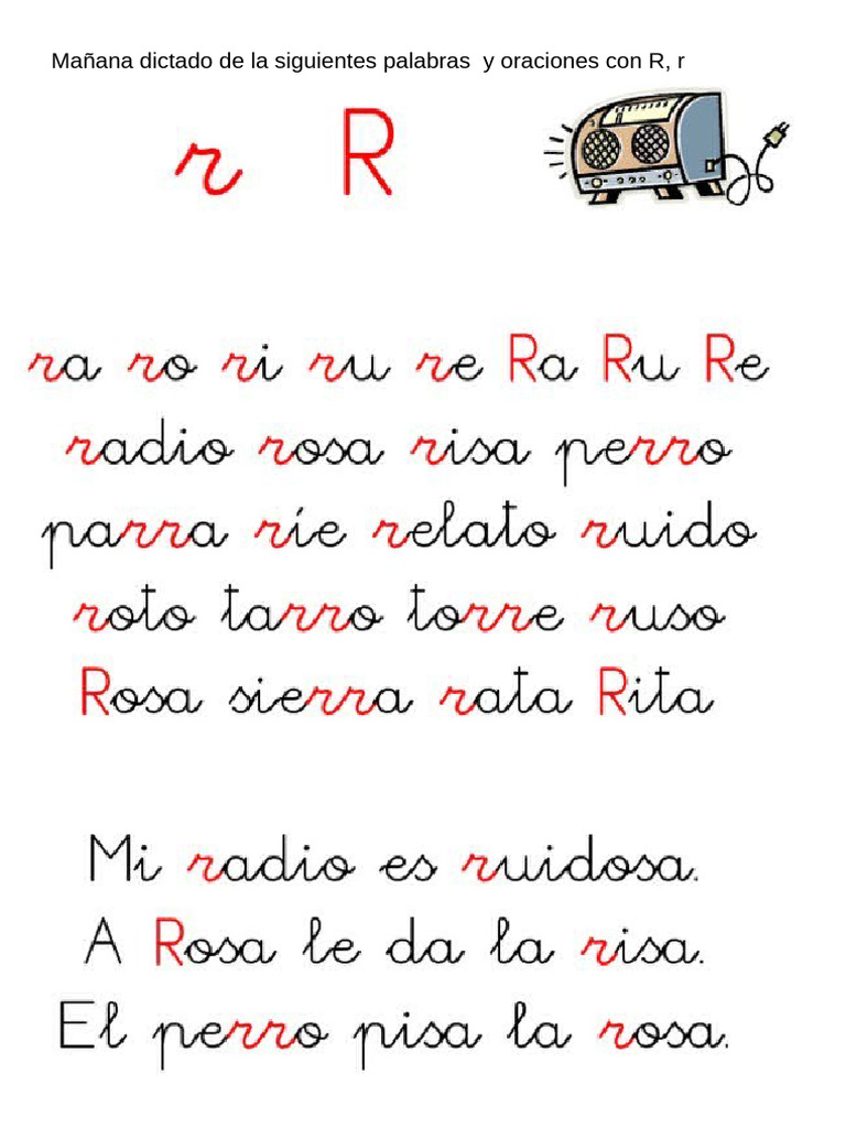 Mañana Dictado de La Siguientes Palabras y Oraciones Con R | PDF