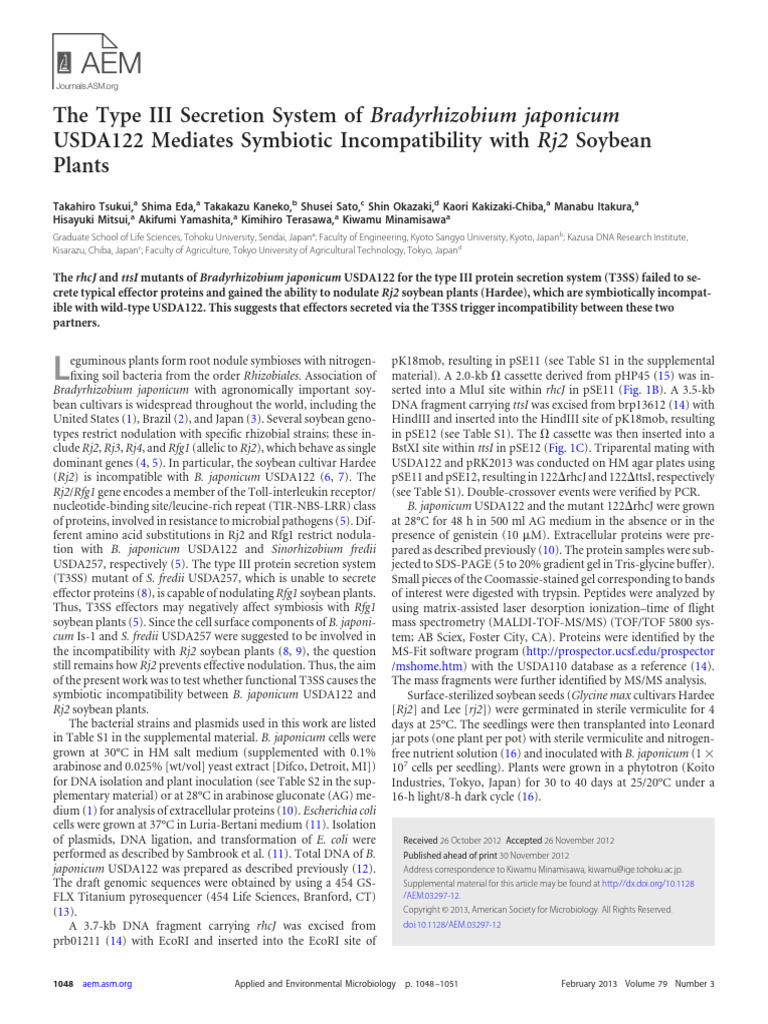 Tsukui Et Al The Type III Secretion System of Bradyrhizobium Japonicum ...