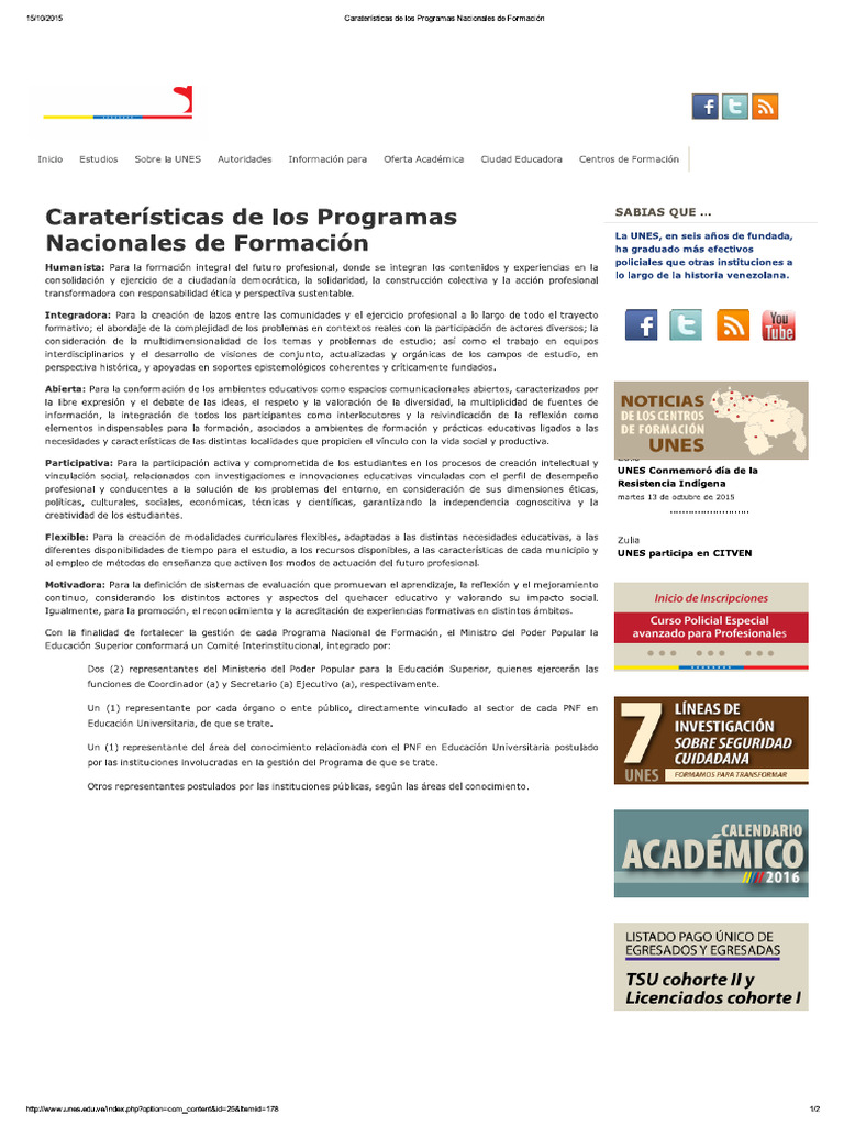 Caraterísticas de Los Programas Nacionales de Formación | PDF