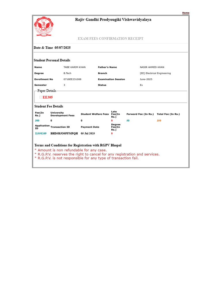 RGPV 3rd Sem Exam Date Confirmation | PDF