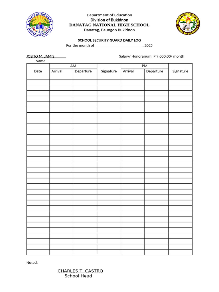 Daily Log for School Security and Utility | PDF