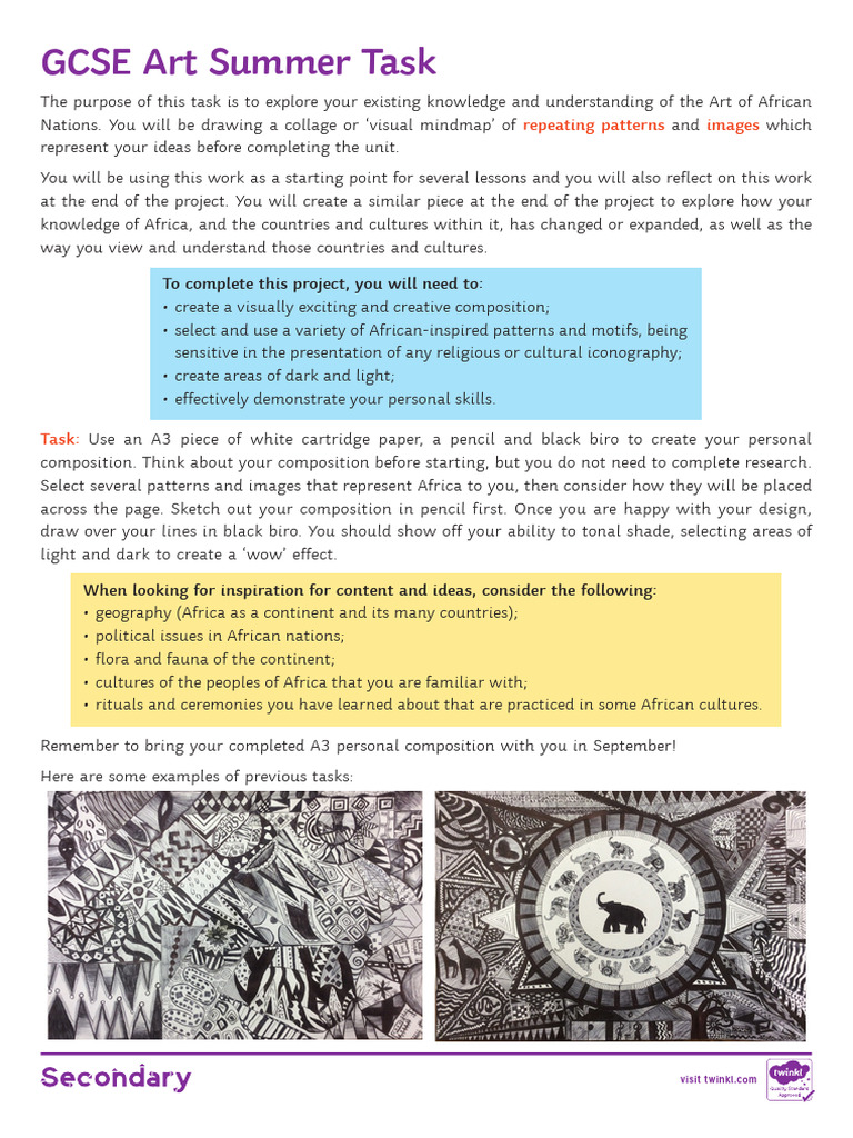 Art of African Nations Summer Task Activity English | PDF