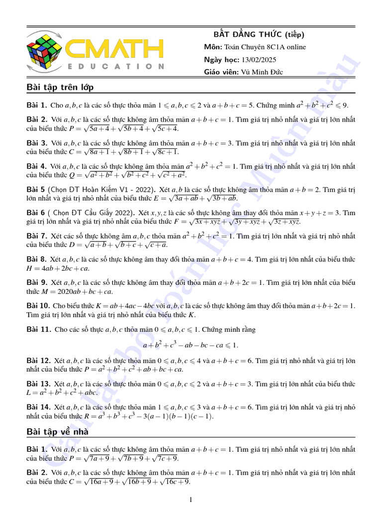 31.Ngày 13 - 02 - 2025 - Bất đẳng thức CMath education | PDF