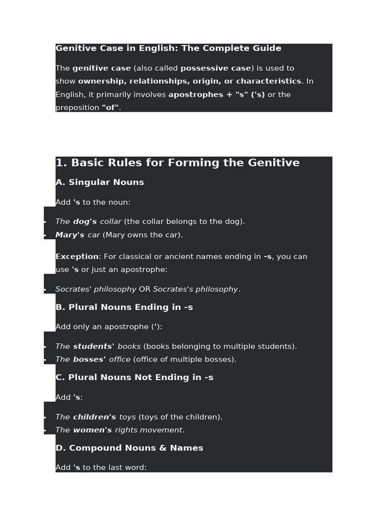 Genitive Case in English | PDF | Plural | Noun