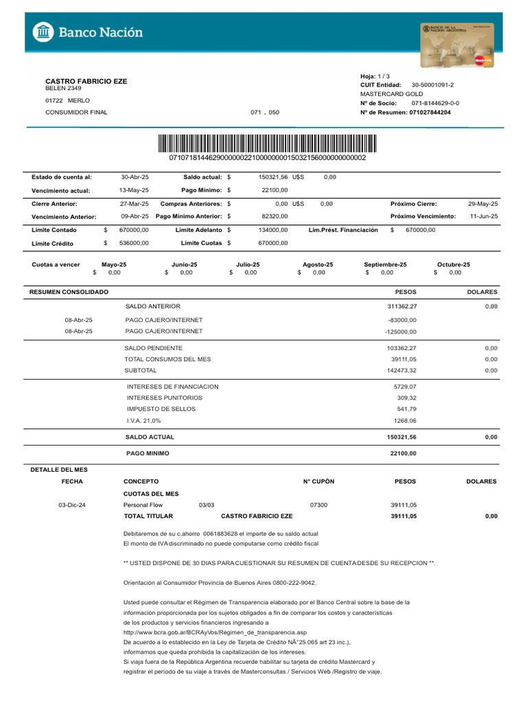 Resumen de Cuenta Mastercard Abril 2025 | PDF | Bancos | Tarjeta de crédito