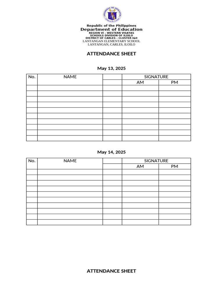 Attendance Sheet w Signature of Learners Per Day | PDF