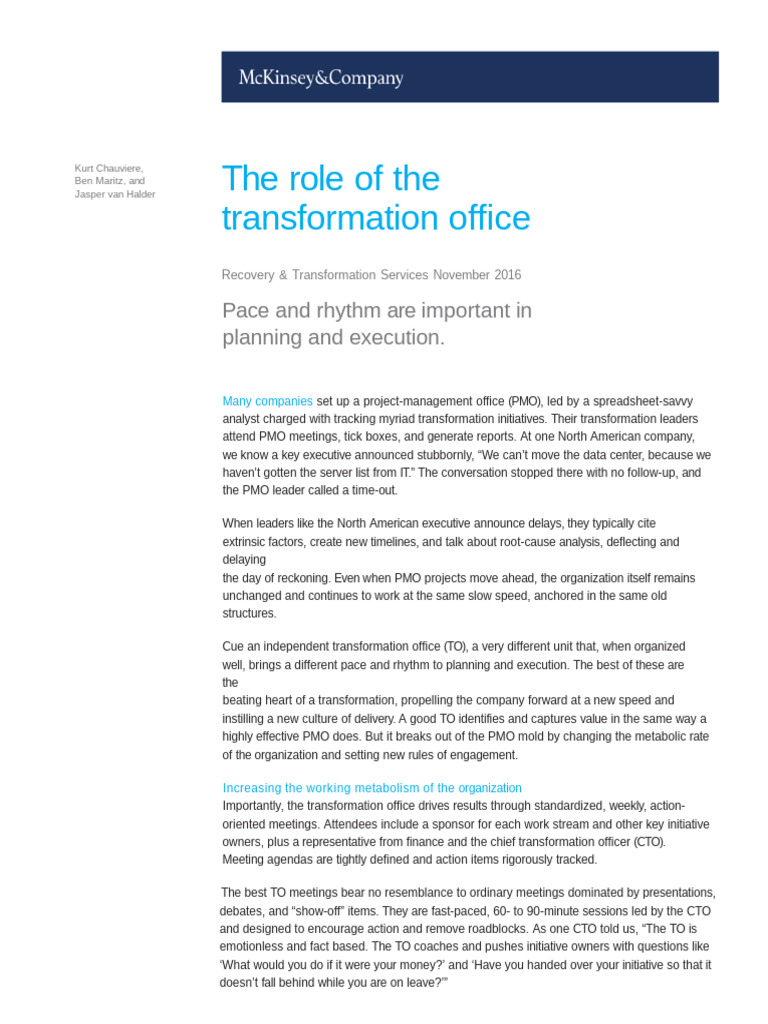 Role of McKinsey's Transformation Office | PDF
