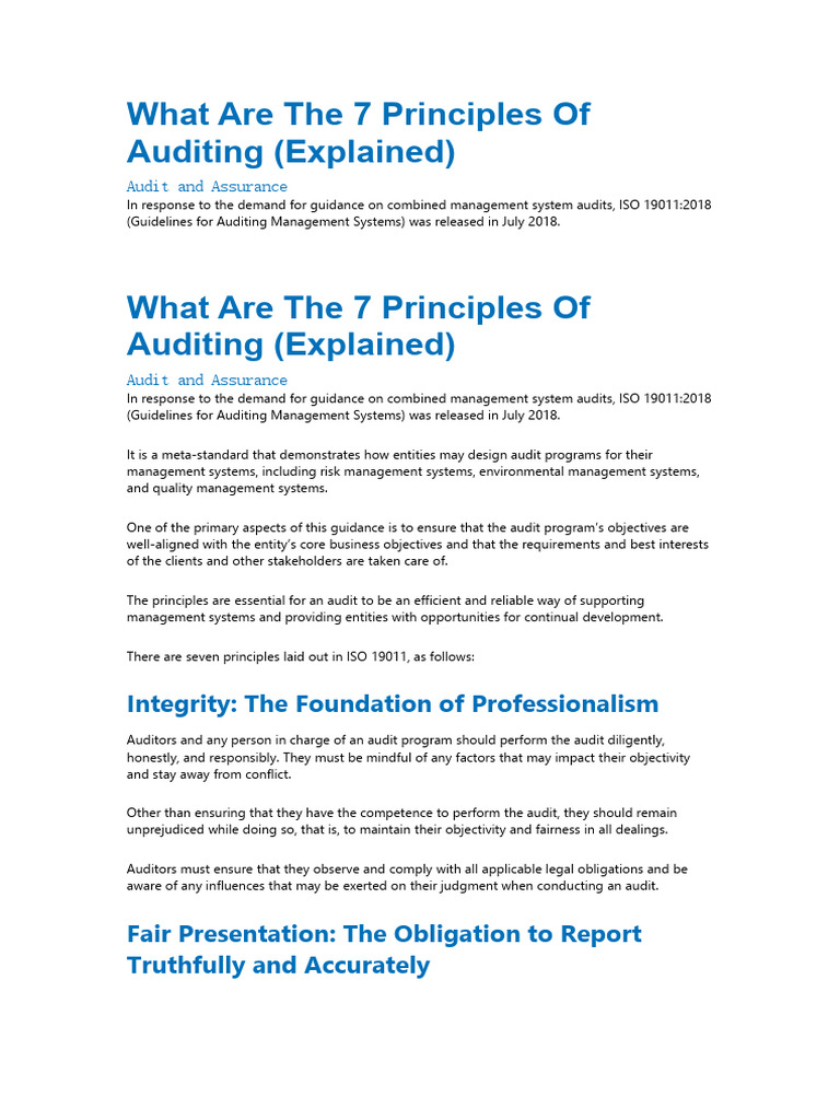 7 Principles of Auditing Explained | PDF | Audit | Business