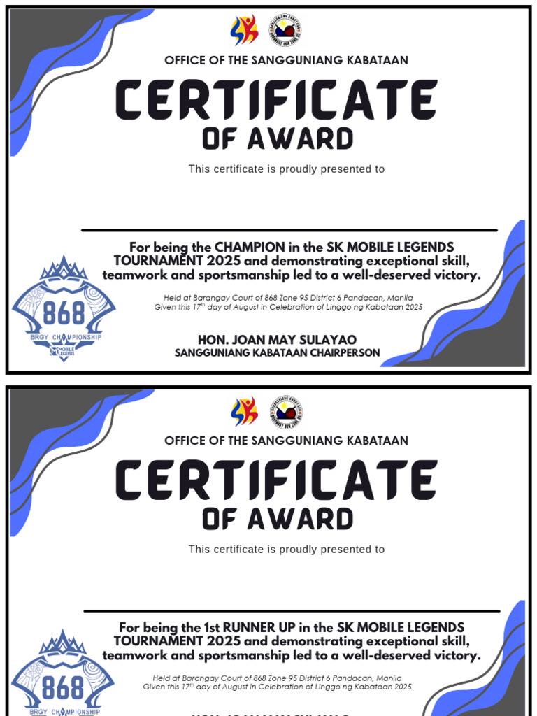 SK Mobile Legends Tournament Awards 2025 | PDF