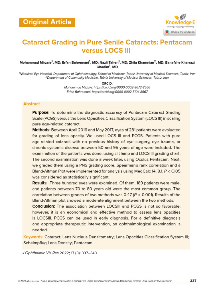Nuclear Cataract Grading Comparison | PDF | Cataract | Diseases And ...