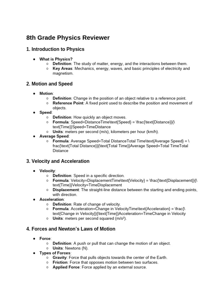 8th Grade Physics Reviewer | PDF | Force | Waves