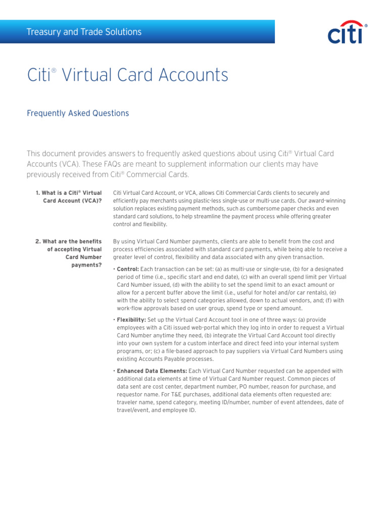 FAQs on Citi Virtual Card Accounts | PDF | Payment Card Industry Data ...