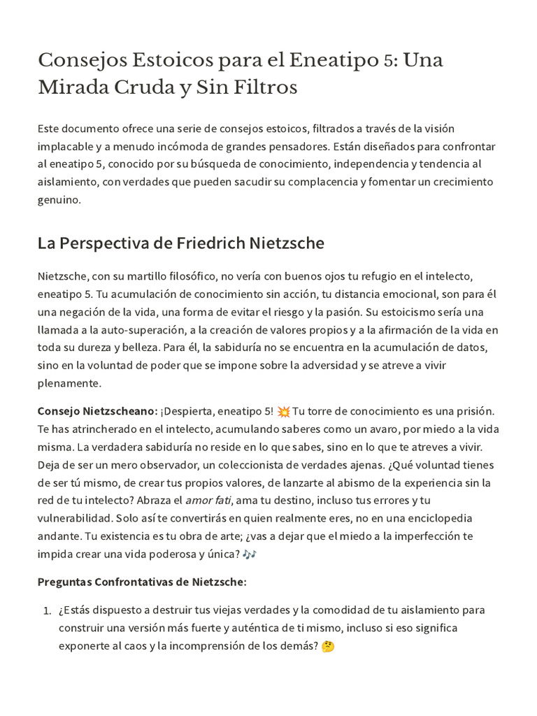 Consejos Estoicos Para El Eneatipo 5 Una Mirada Cruda y Sin Filtros | PDF | Conocimiento | Verdad