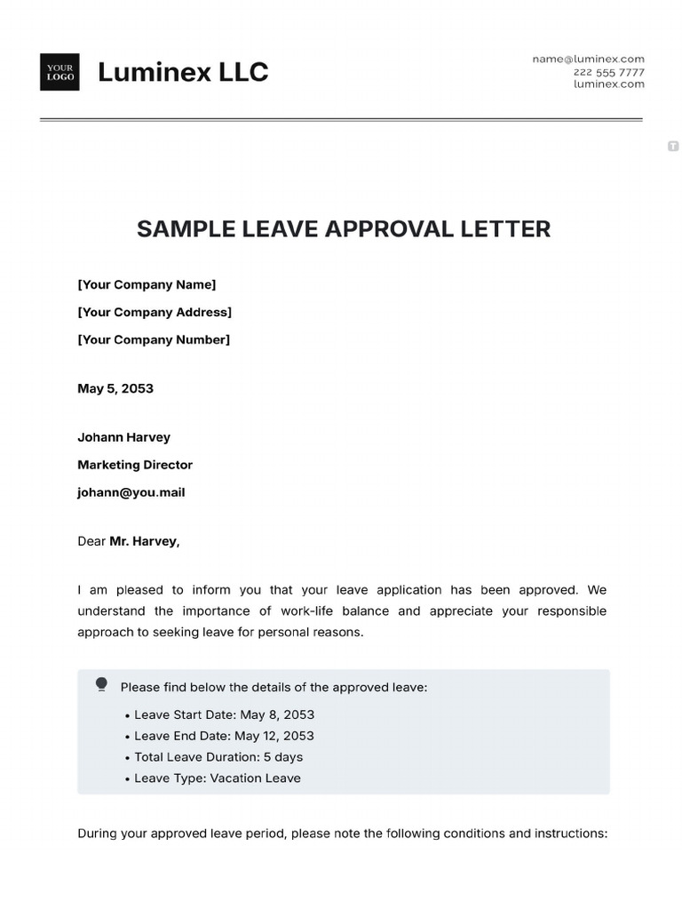 Sample Leave Approval Letter Template | PDF