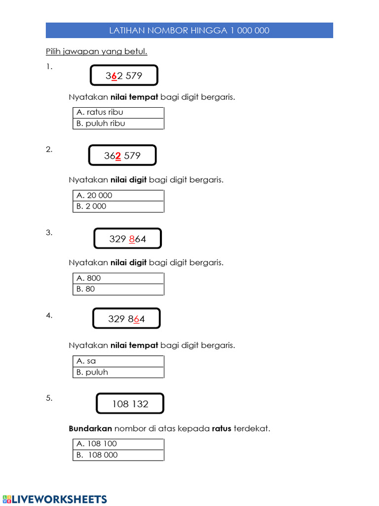 Latihan Nilai Digit Dan Tempat (Tahap 2) | PDF