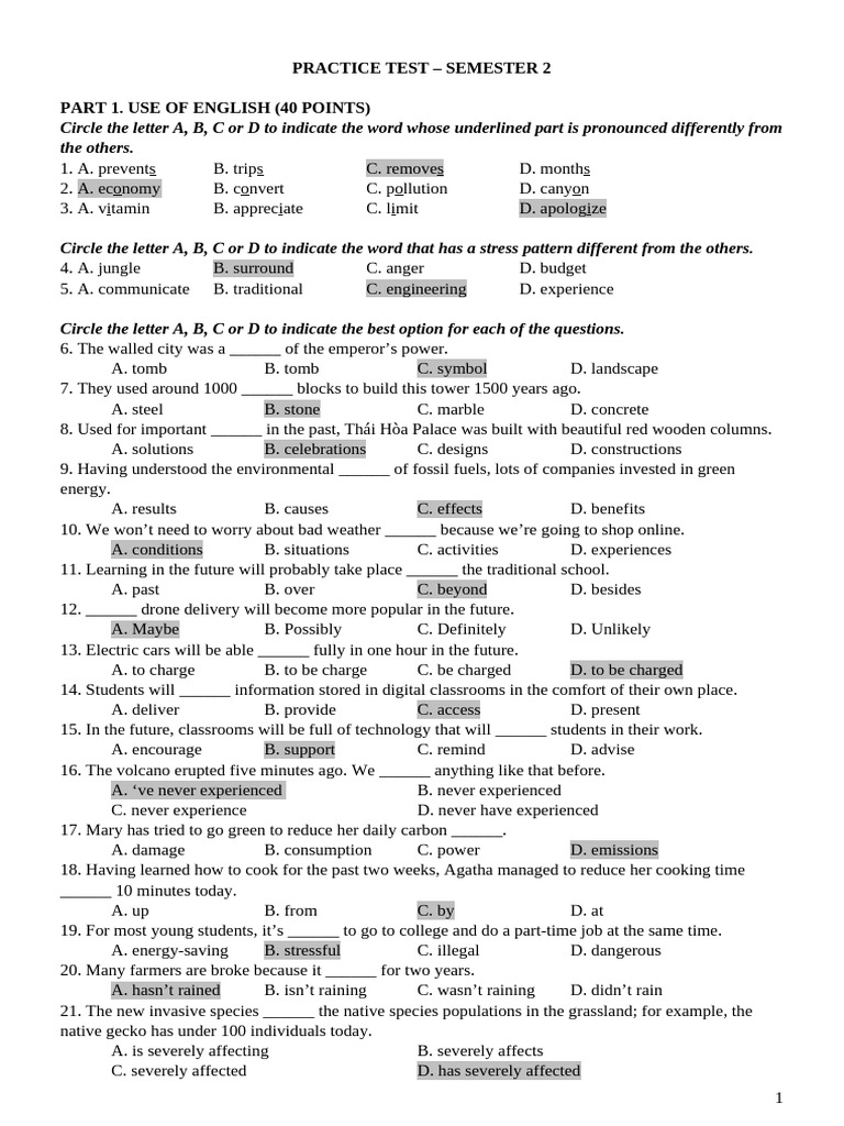 Semester 2 English Practice Test | PDF