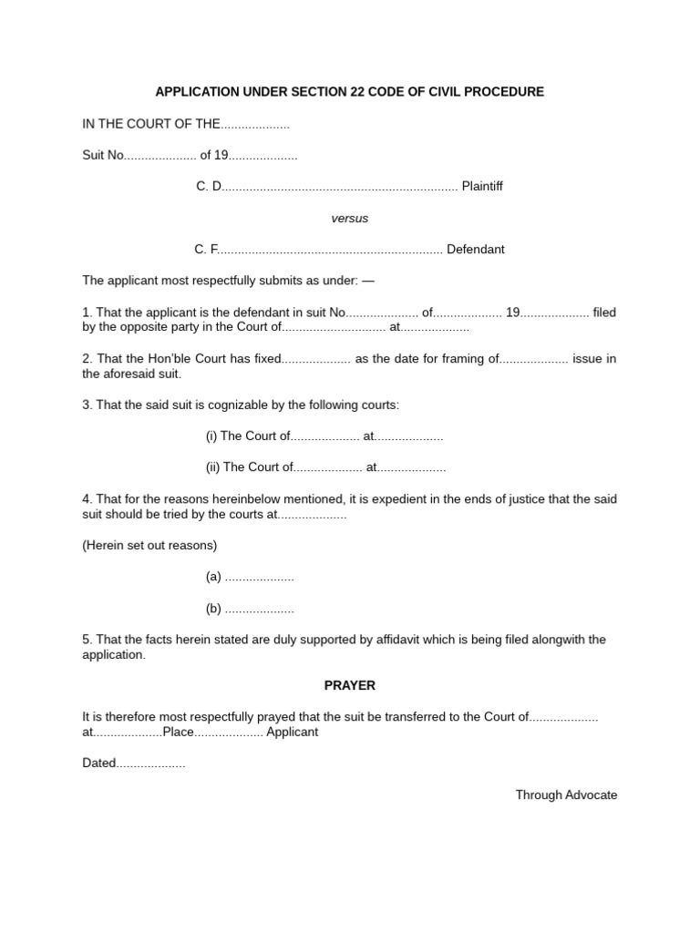 Application Under Section 22 Code of Civil Procedure | PDF