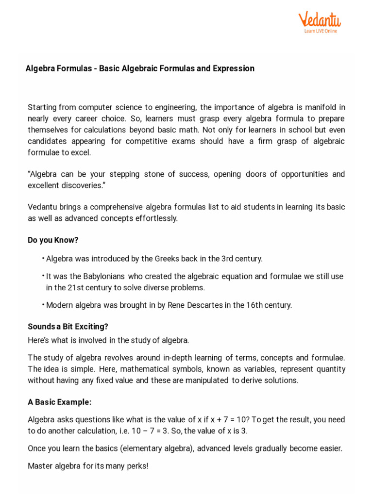 Algebra Formula | PDF