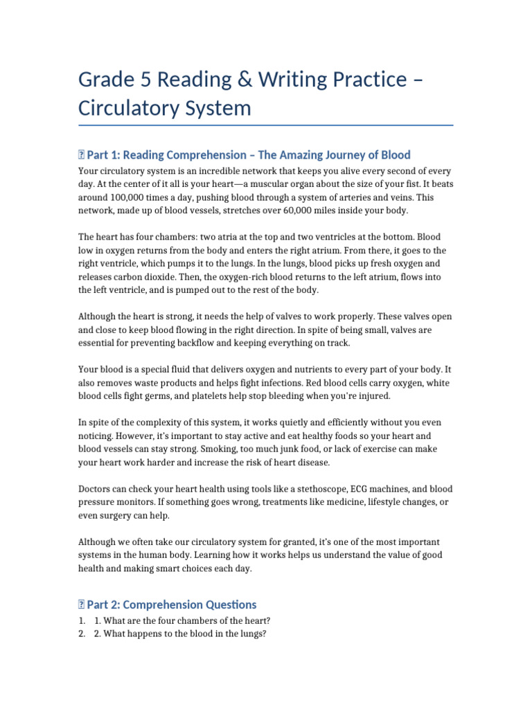 Grade 5 Circulatory System Overview | PDF | Circulatory System | Blood