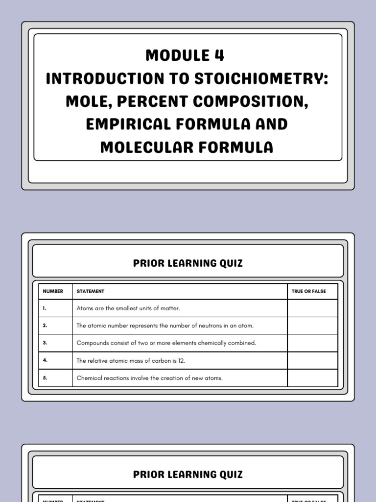 Module 4 Introduction To Stoichiometry Mole, Percent Composition ...