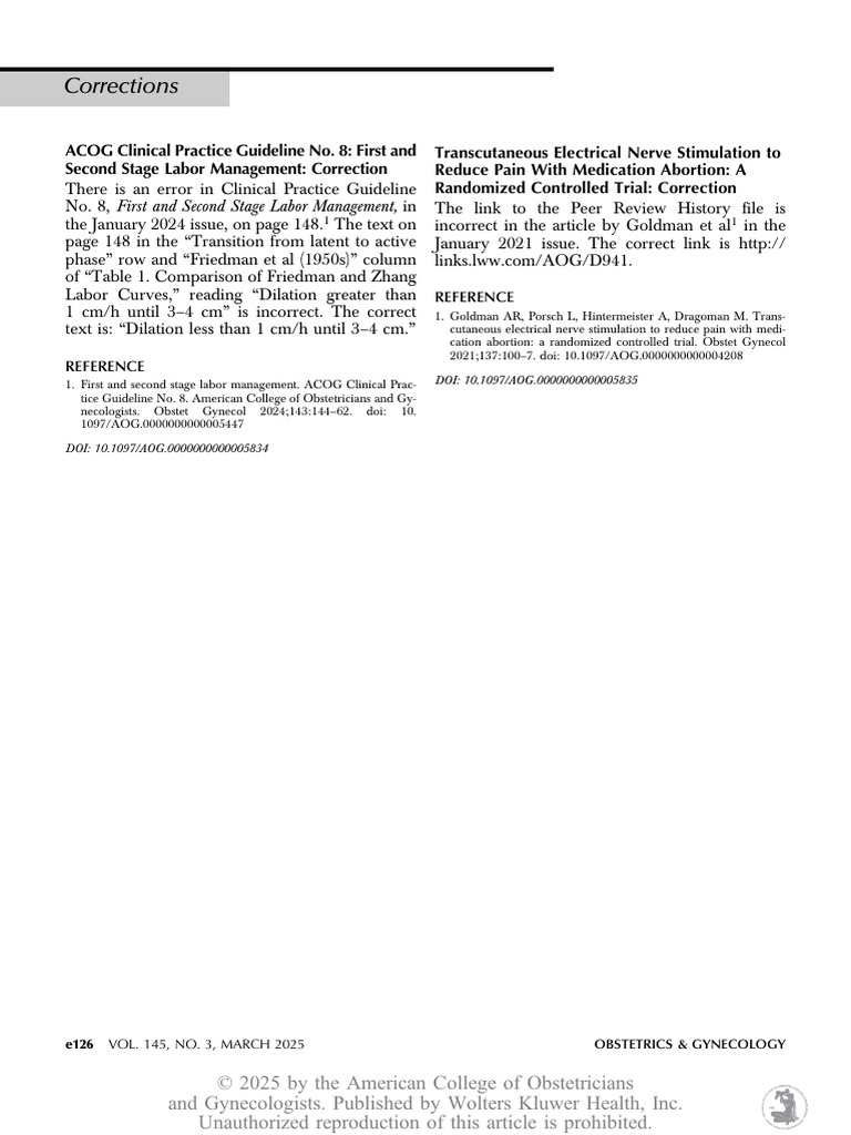 ACOG 2024 Labor Management Correction | PDF
