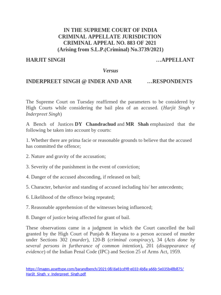 Parameter of Bail Supreme Court | PDF | Bail | Crimes