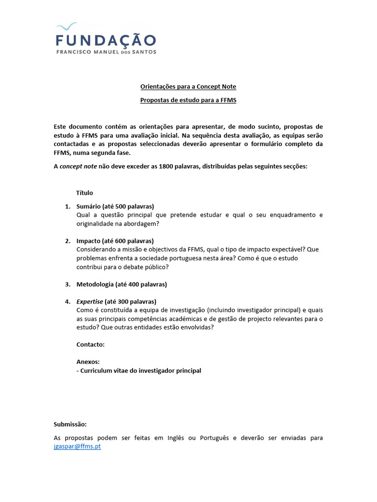 Orientações para Concept Note FFMS | PDF
